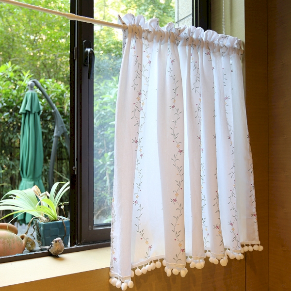 Embroidered Vine Floral Cotton Half Curtains, Small Window Curtains ...