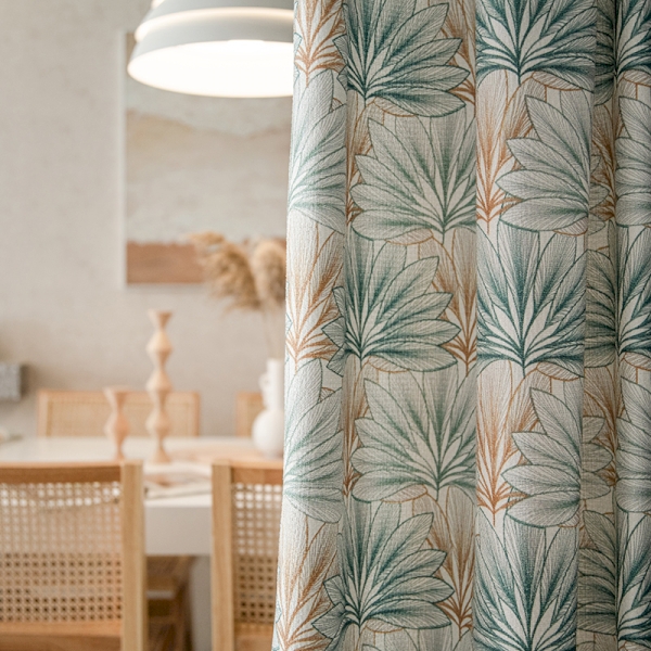 Botanical Curtain,Leaf Pattern in Chenille,Green