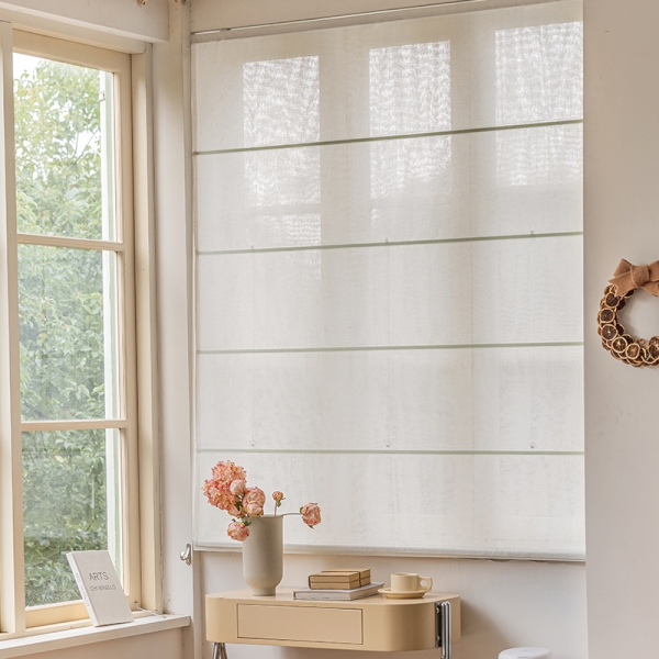 Custom White Linen Texture Sheer Roman Blinds