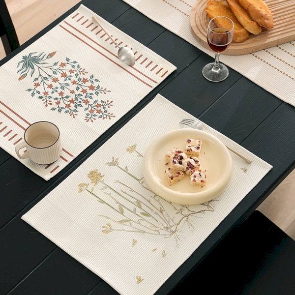 Ensemble de sets de table en coton - Collection Nature et Fleurs-Lot de 2