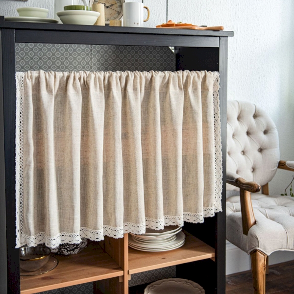 Beige linen texture Short Curtains, Small Window Curtains, Short Window ...