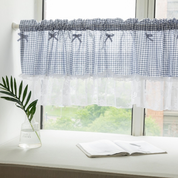 Lace Plaid Short Curtains with Bows, Small Window Curtains, Short ...