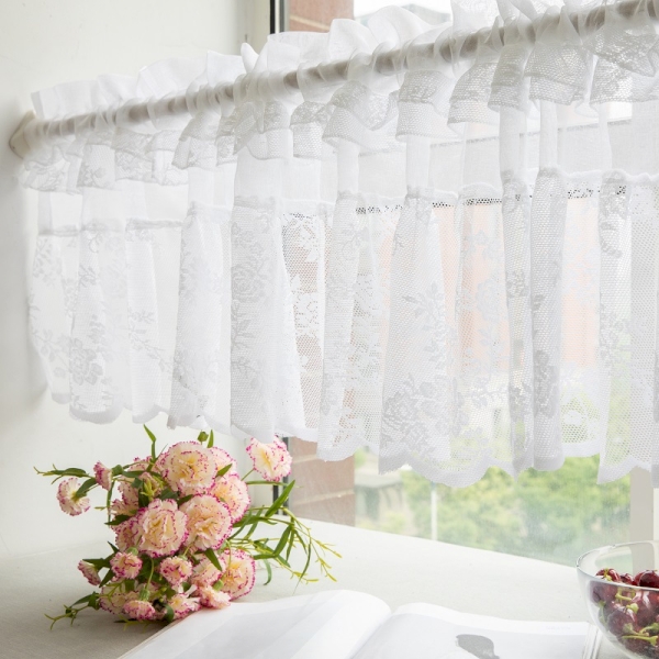 Pastoral White Tulle Lace Short Curtains, Small Window Curtains, Short ...