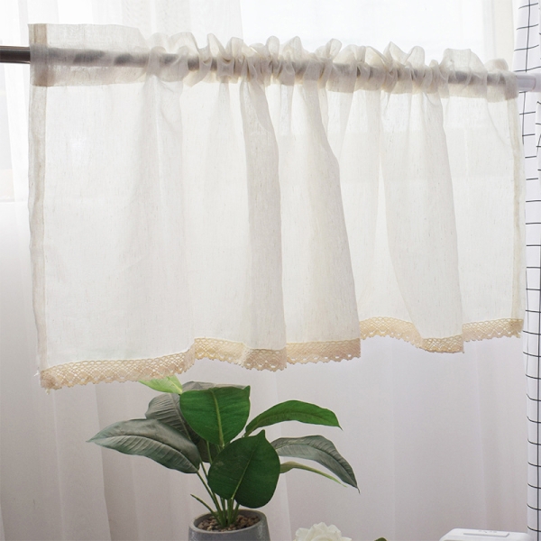 Beige Linen Textured Short Curtains, Small Window Curtains, Short ...