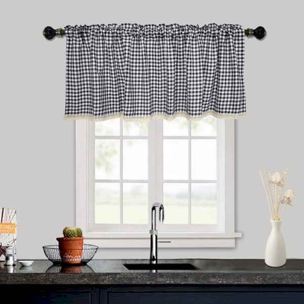 Cotton Linen Plaid Short Curtains with Lace Trim, Small Window Curtains ...