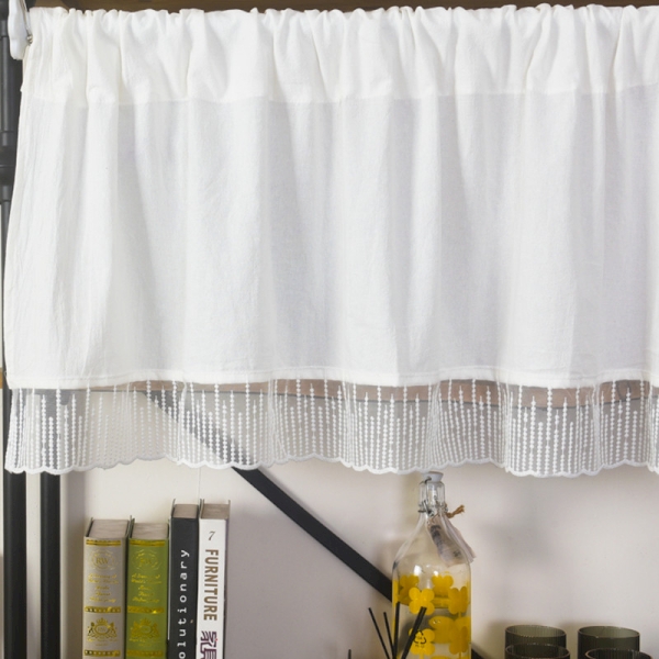 White Cotton Short Curtains with Lace Trim, Small Window Curtains ...