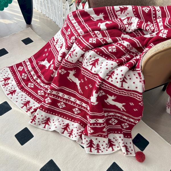 Plaid de Noël en Tricot Rouge, Plaid Canapé, Plaid Cocooning