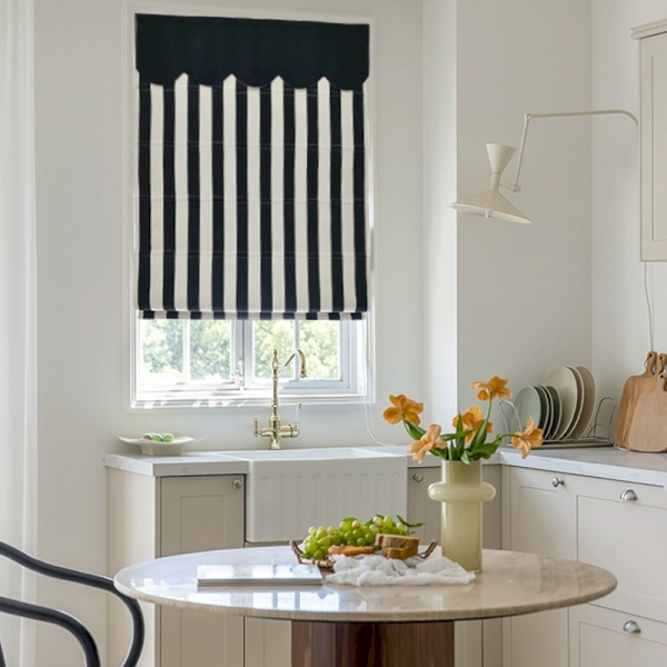 Custom Roman Shades, Black and White Stripes, Chenille Fabric, Bedroom ...